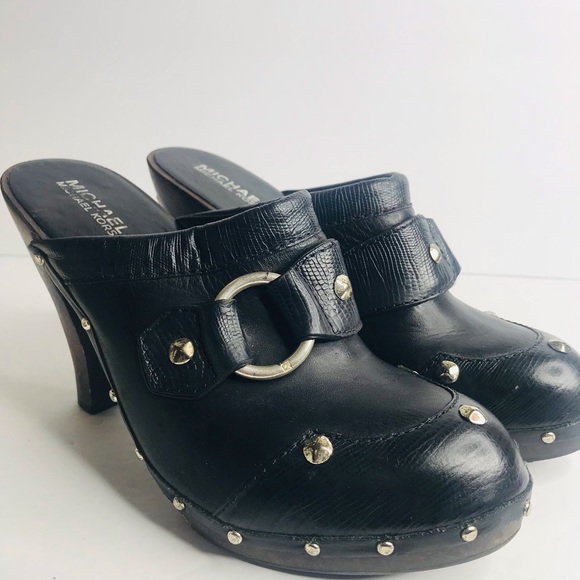 Michael Kors | Shoes | Michael Kors Size 8m Black Leather Mule Wedge ...